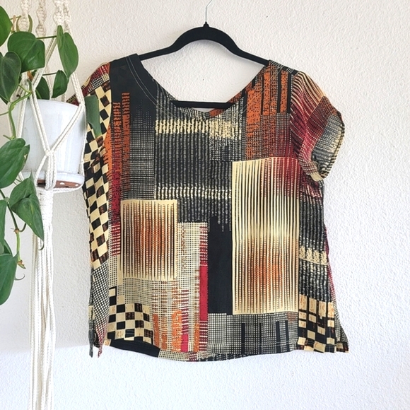 Tops | Graphic Mixed Print Blouse | Poshmark